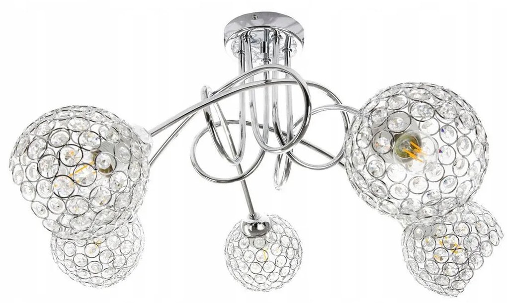 Stropní svítidlo Crystal, 5x stříbrné křišťálové stínítko, ch