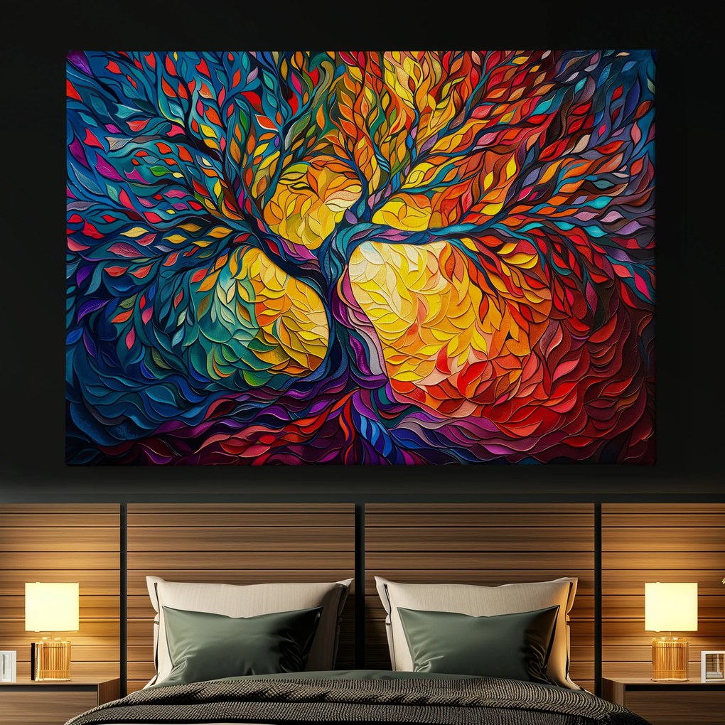 Obraz na plátně - Strom života Listy do větru FeelHappy.cz Velikost obrazu (šířka x výška): 210 x 140 cm
