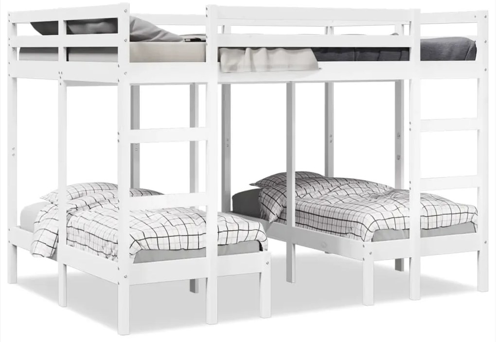 Rám trojité patrové postele bílý 140x200/70x140 cm borovice 3308578