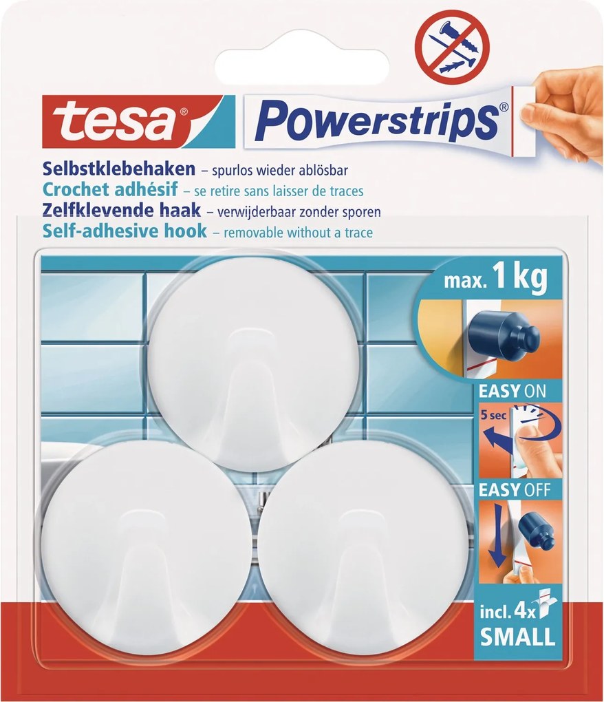 tesa Samolepicí háčky Powerstrips S malé kruhové, bílá, 3 ks