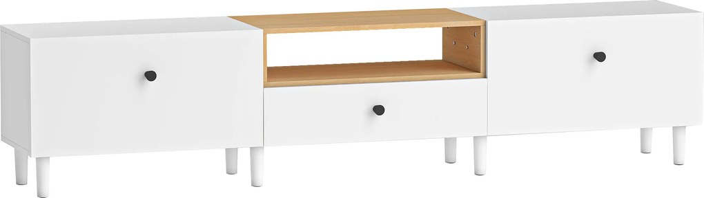 HOMCOM televizní nábytek, TV stolek pro televize až do 228,6 cm s 2 výklopnými dvířky, zásuvkou, 200 x 35 x 45 cm, bílý