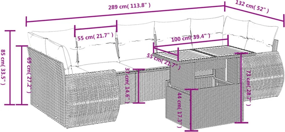 8dílná zahradní sedací souprava s poduškami černá polyratan 3272106