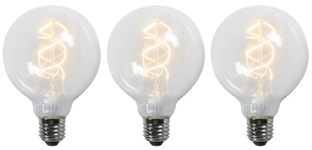 Sada 3 LED žárovek E27 se zkrouceným filamentem G95 čiré 5W 400lm 2200K
