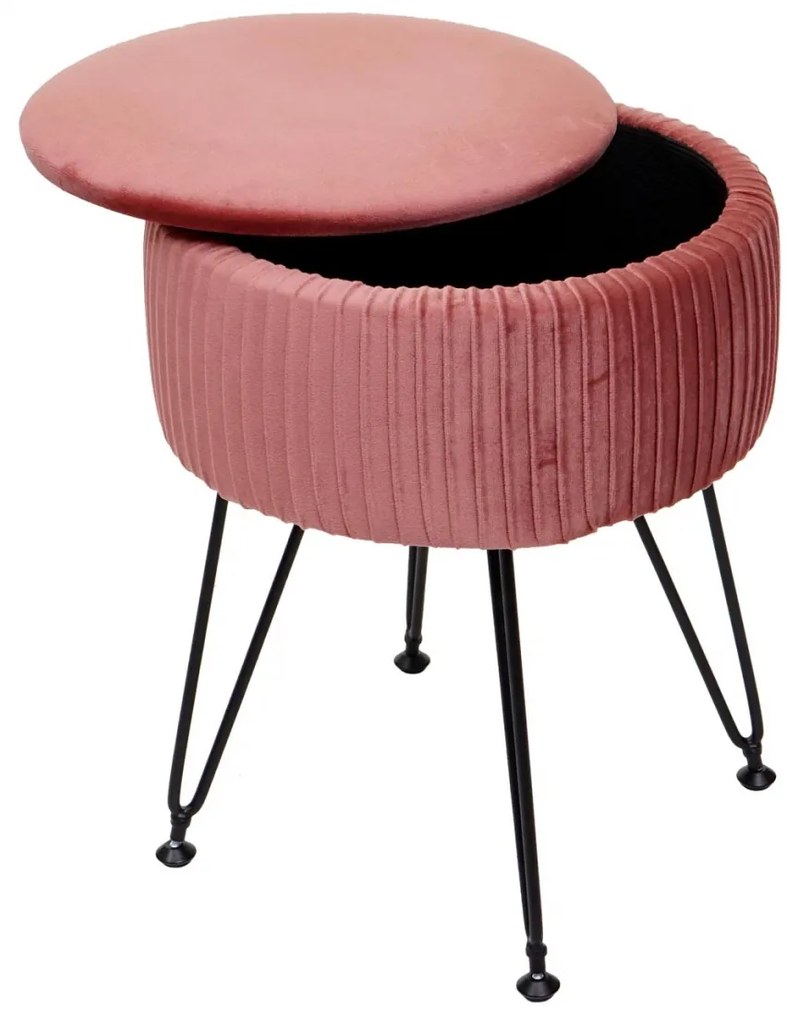 Taburetka s úložným prostorem K47 - samet, v45 x Ø33 cm - Růžová / černá