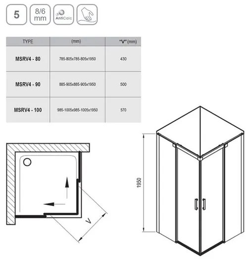 Ravak Matrix Sprchový kout 80 x 80 cm transparent satin MSRV4-80 x 80 cm/80 x 80 cm 1WV44U00Z1