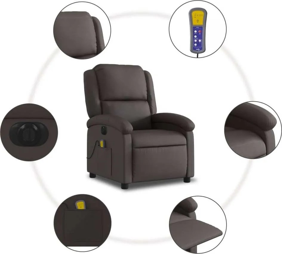 vidaXL Elektrické masážní polohovací křeslo pravá kůže [3204259] Barva: Šedá