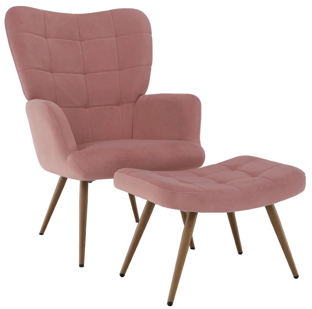Relaxační křeslo ušák s podnožkou LUMEN - růžová Velvet látka