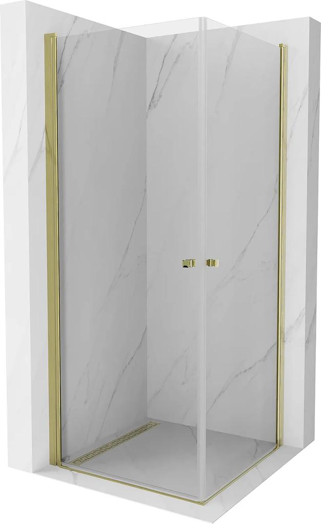 Mexen Pretoria Duo, 2-křídlý sprchový kout 100 (dveře) x 100 (dveře) cm, 6mm čiré sklo, zlatý profil, 852-100-100-50-00-02