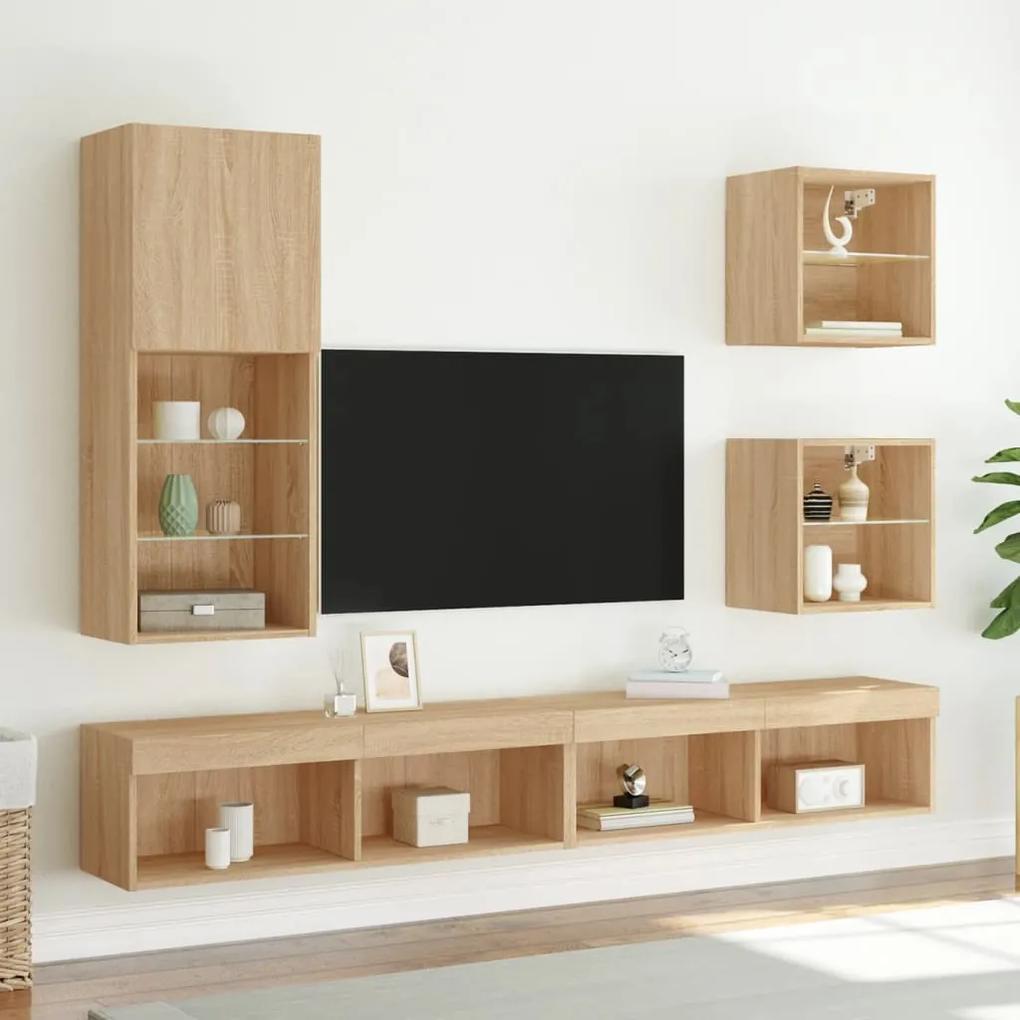 5dílná obývací stěna s LED dub sonoma kompozitní dřevo - Default Title