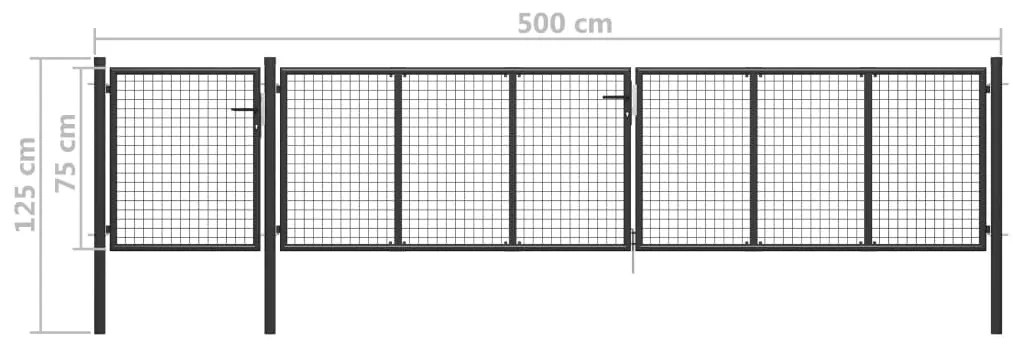 vidaXL Marketos Zahradní brána ocel 500 x 75 cm antracitová