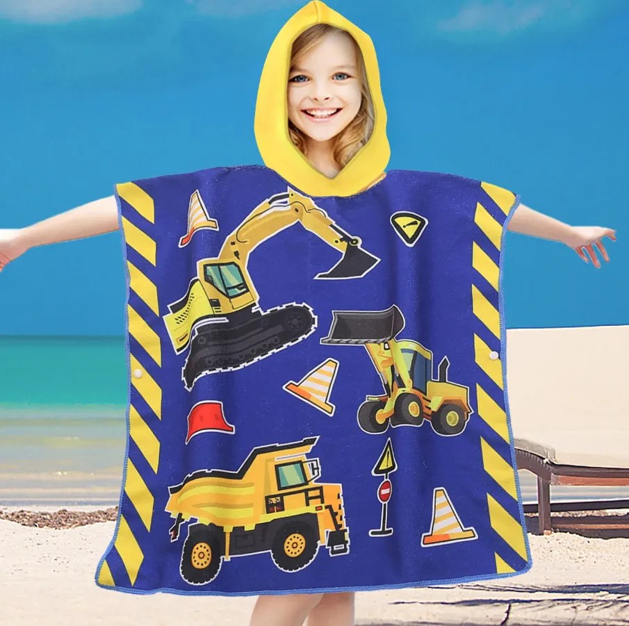 Dětské pončo LITTLE BUILDER modré Rozměr: 60 x 120 cm