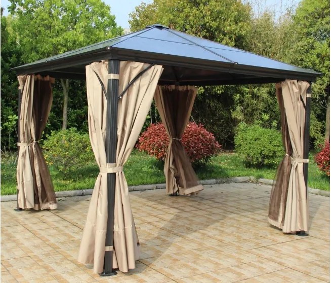 Pergola s boční stěnou a moskytiérou 3x3m WH8401 Dekorhome