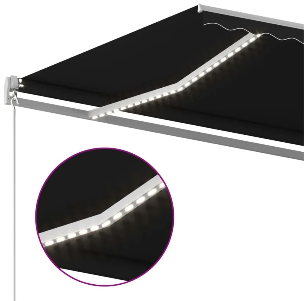 vidaXL Marketos Ručně zatahovací markýza s LED světlem 600 x 300 cm antracitová