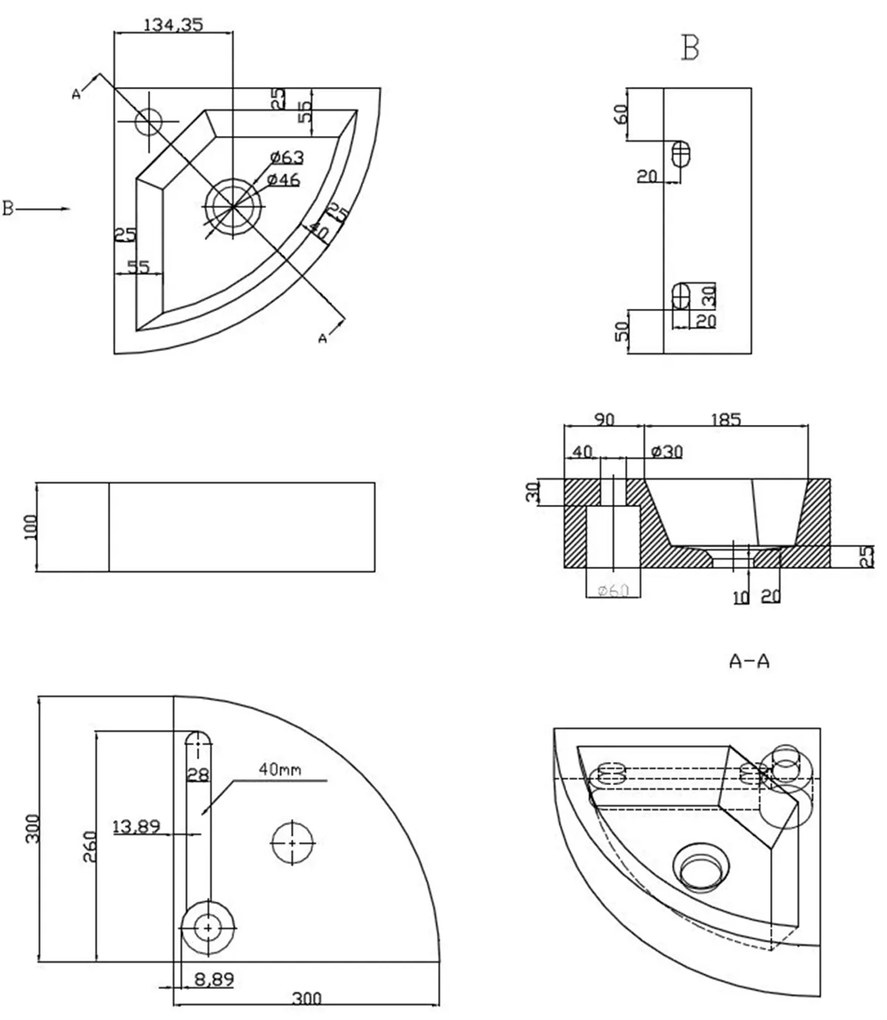 Sapho Sapho, BLOK kamenné umyvadlo rohové 30x30cm, černý Antracit, 2401-30