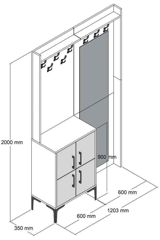 Předsíňová stěna Betina BC (ořech + černá). 1088698