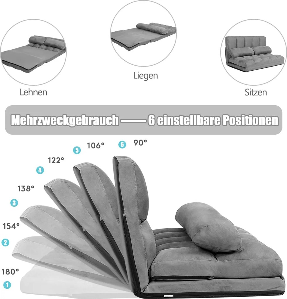Costway Podlahová pohovka Nastavitelná rozkládací pohovka