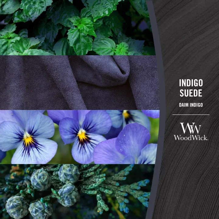 WoodWick – svíčka Indigo Suede (Modrý semiš) Velikost: střední 275 g