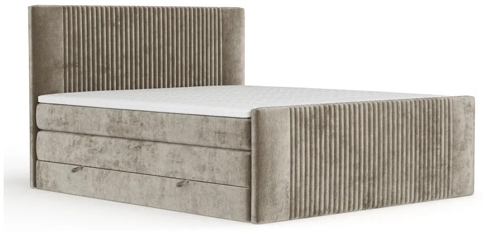 Světle hnědá boxspring postel s úložným prostorem 140x200 cm Bergamo – Maison de Rêve