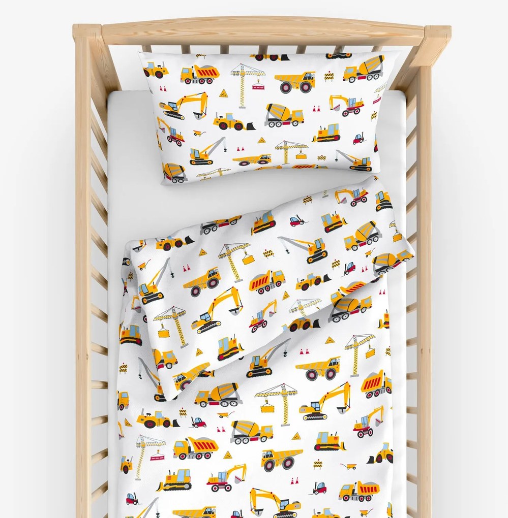 Goldea dětské bavlněné povlečení do postýlky - nákladní auta a bagry 90 x 130 a 40 x 60 cm