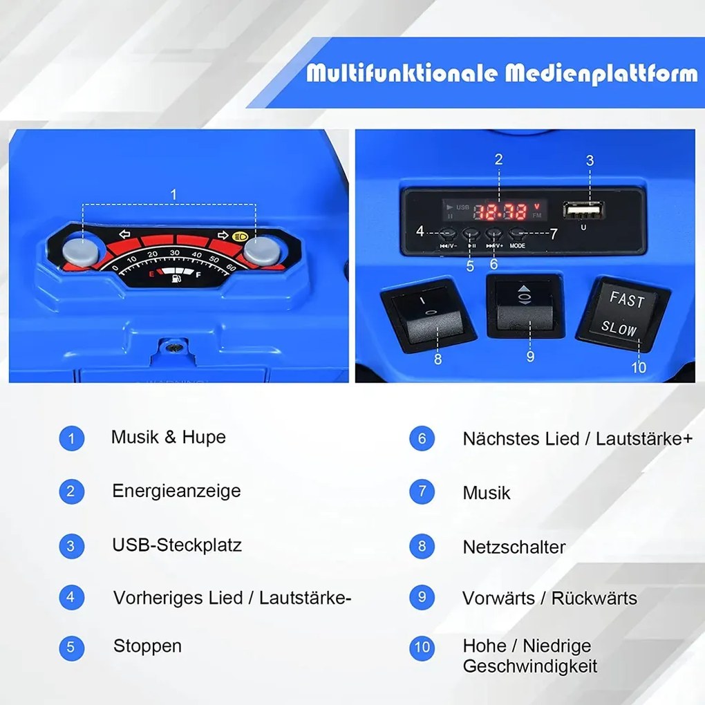 Costway 12 V elektrická dětská čtyřkolka s předním světlem Mini – modrý