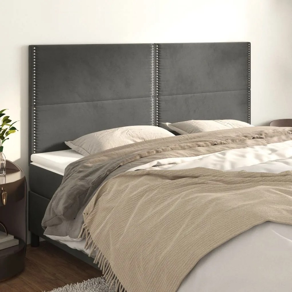 Čelo postele tmavě šedé 200x5x118/128 cm sametové 3116259