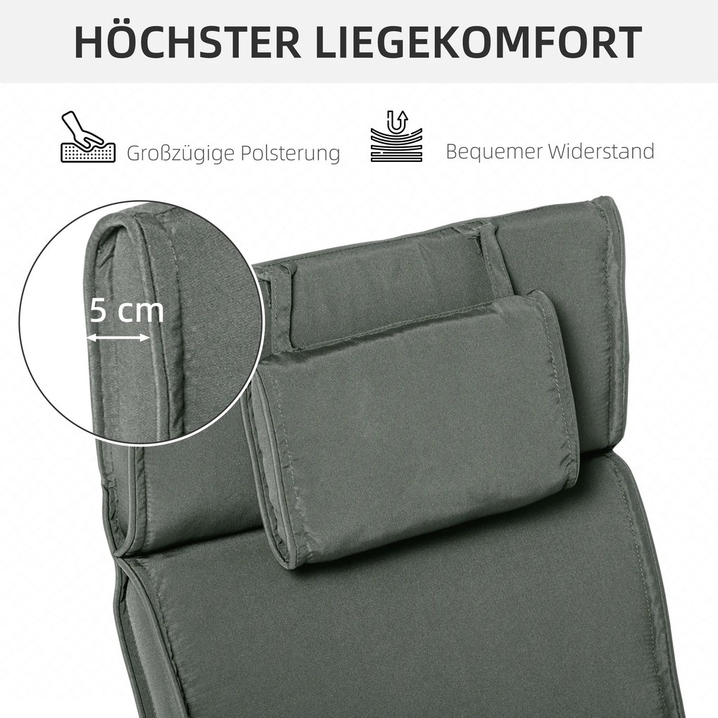 Polštářek na zahradní lehátko Outsunny s polštářem a odnímatelným potahem polyester + bavlněné vlákno šedý 198 x 53 x 5 cm