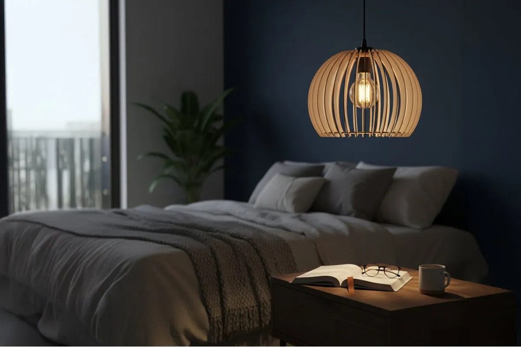 Závěsné svítidlo Timber 6, 1x dřevěné stínítko, (fi 32 cm)
