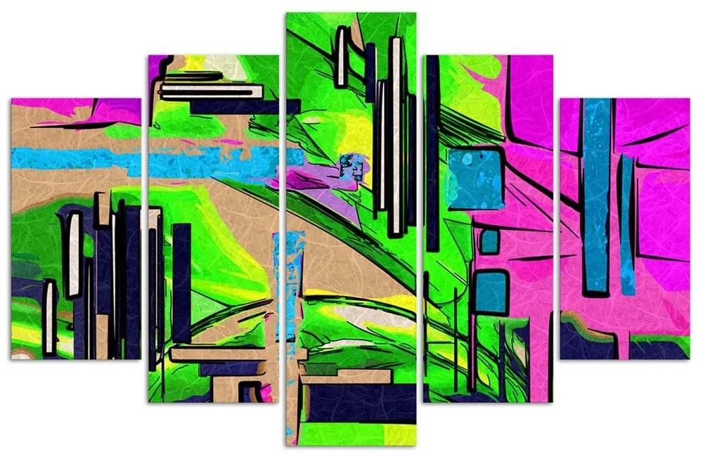 Obraz na plátně pětidílný Abstraktní krajina - 150x100 cm