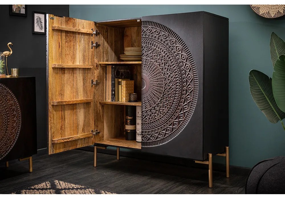 Massive home | Dřevěná designová komoda Black Mandala mango