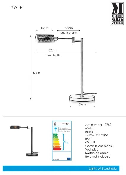 Markslöjd 107821 - Stolní lampa YALE 1xE14/12W/230V