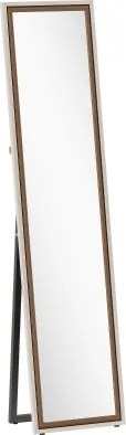 HOMCOM celozrcadlo 157x37 cm s dvoubarevným rámem, volně stojící, naklápěcí nebo zavěšitelné, bílá a hnědá