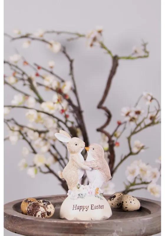 Velikonoční dekorace králíček s kuřátkem Happy Easter – 8x8x13 cm