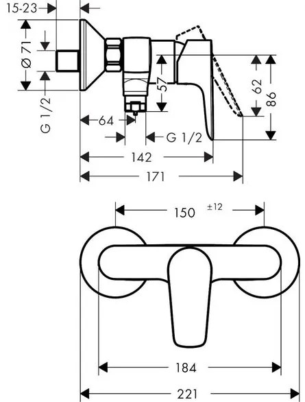 Hansgrohe Talis E Páková sprchová baterie, nástěnná, kartáčovaný bronz, 71760140