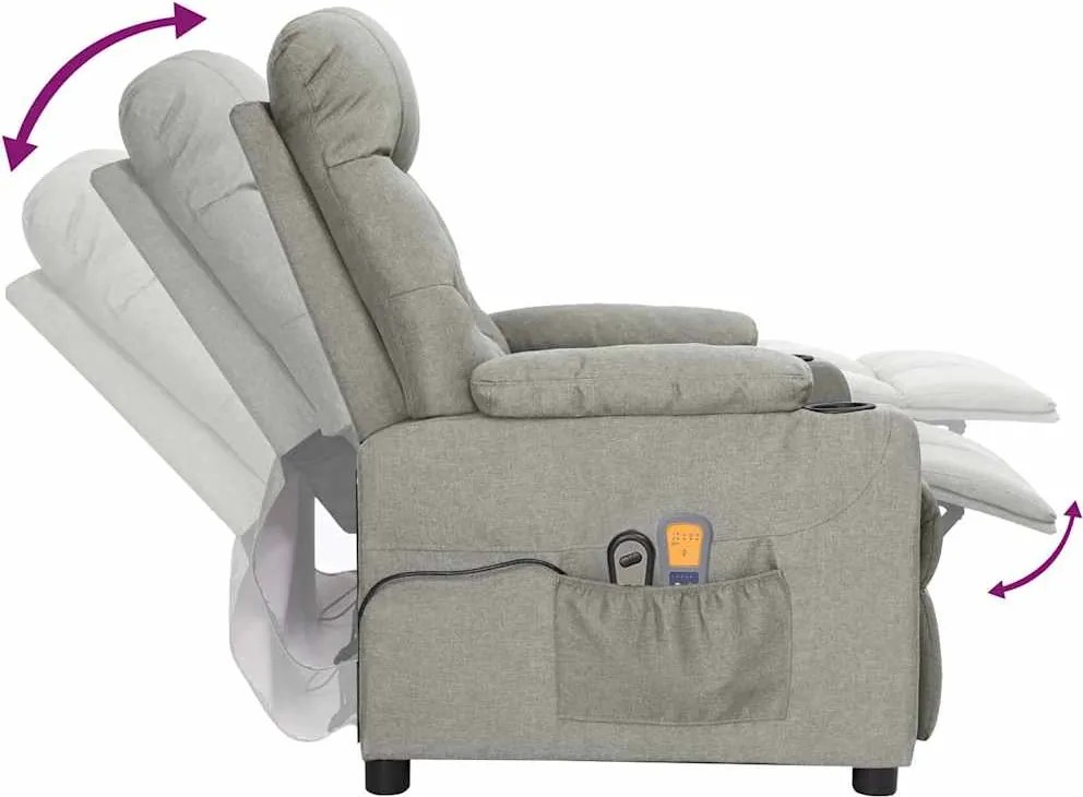 Elektrické masážní křeslo světle šedé textil 3098827