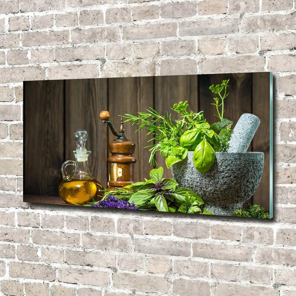 Wallmuralia Fotoobraz na skle Byliny v hmoždíři 140x70 cm
