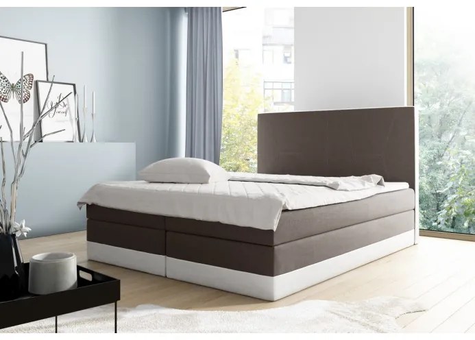 Čalouněná manželská postel Stefani hnědá,bílá  180 + topper zdarma