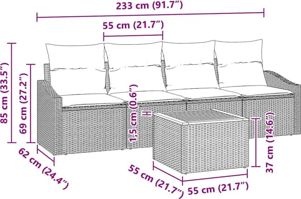 Sada zahradních pohovek 5 ks Béžová polyratan 3347764