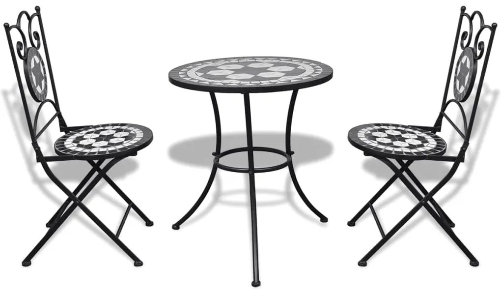 3dílný bistro set mozaikový keramický černý a bílý 271772
