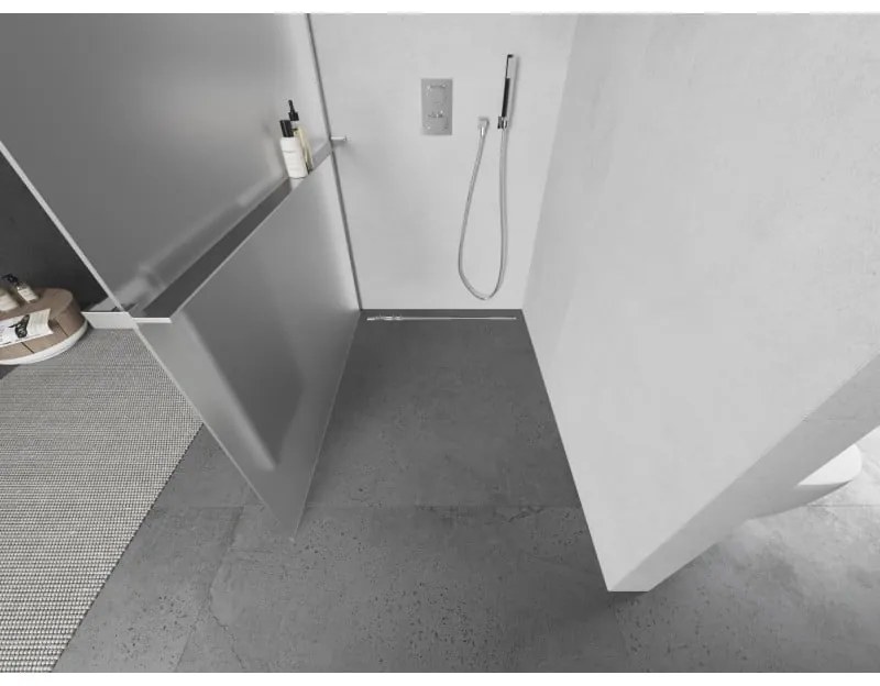 Mexen Kioto+ L, sprchová zástěna Walk-In s poličkou a věšákem 90 x 200 cm, 8mm sklo námraza, chromový profil, 800-090-123-01-30