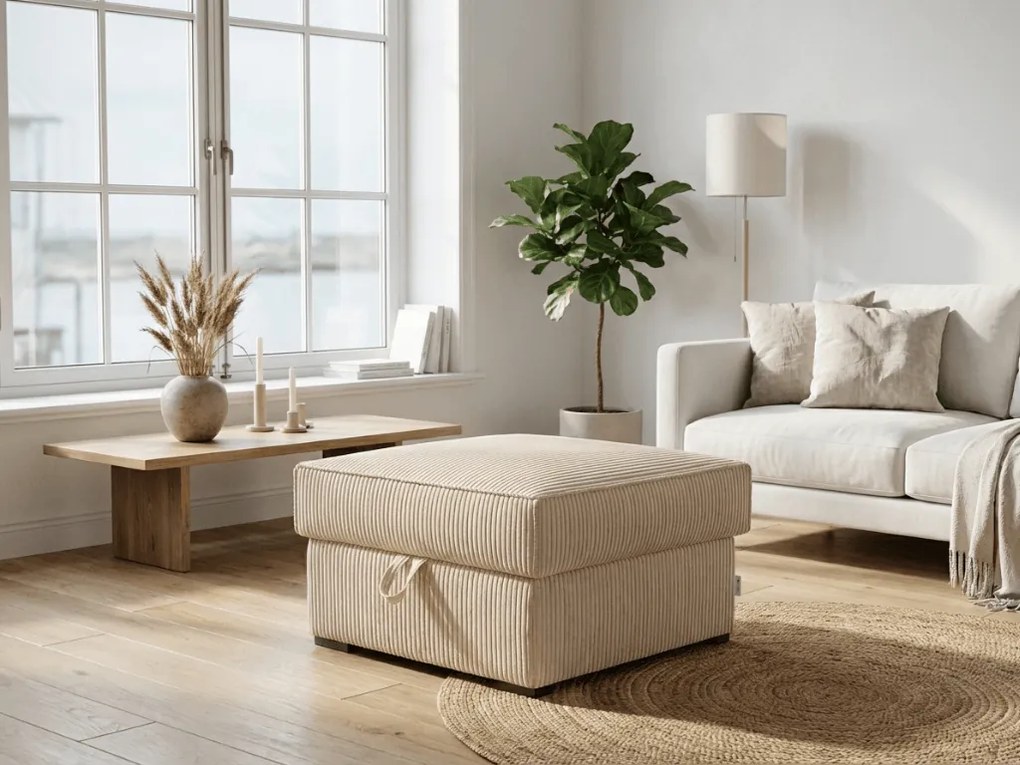 Krémový taburet SMART COSARO s úložným prostorem 65x65 cm