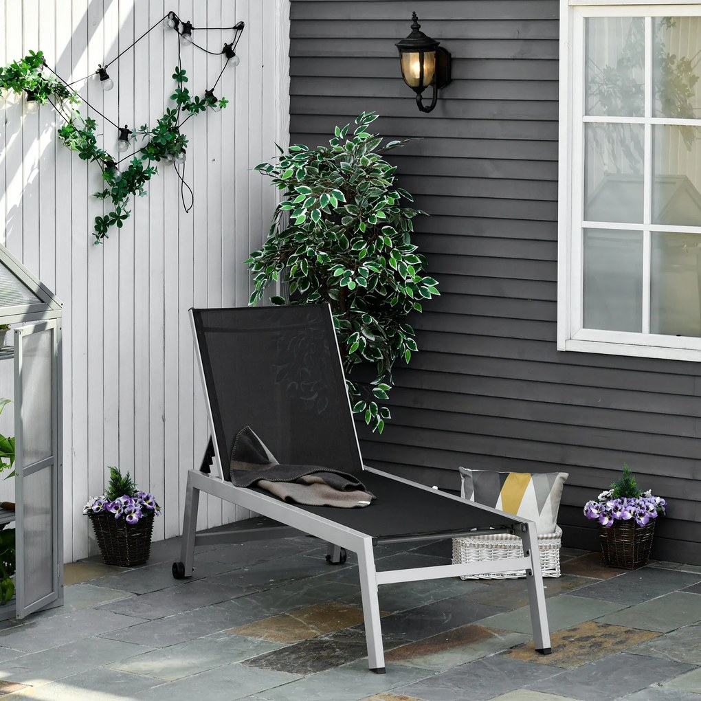 Lehátko Outsunny Relax Lounger 5-stupňové nastavitelné opěradlo hliníkové černé 169x65x102cm na zahradu a terasu | Aosom.de