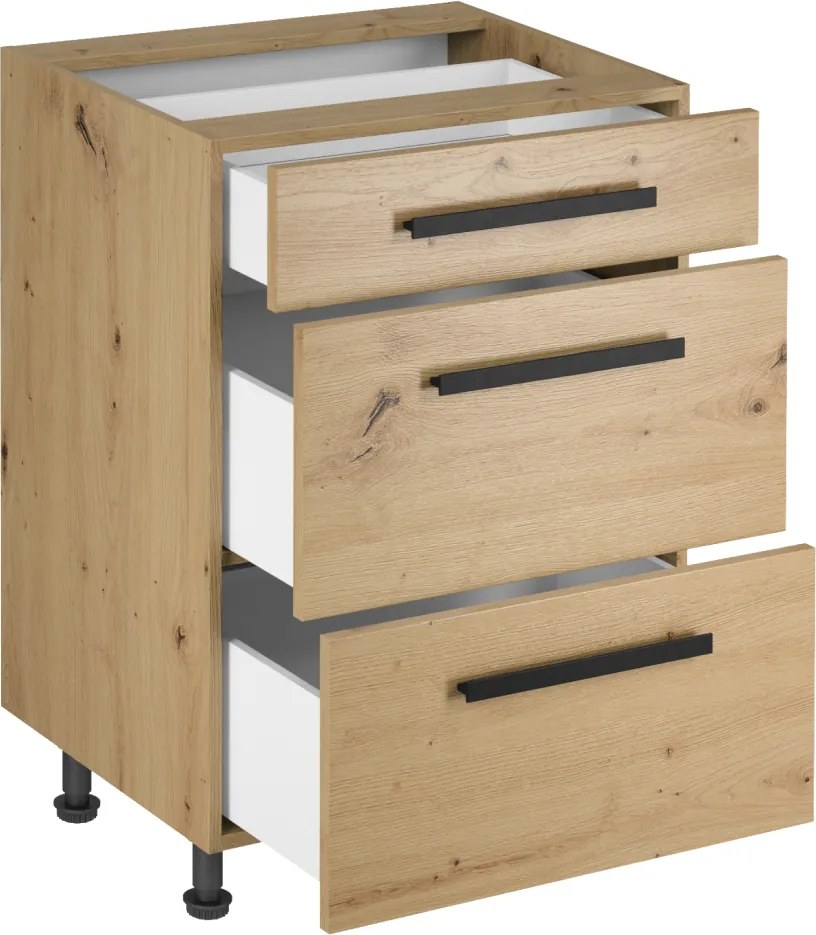 Spodní skříňka, dub artisan, s úchytkami, LANGEN D60S3 U