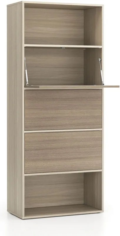 Vysoký kancelářský policový regál LAYERS, 3 boxy, 800 x 400 x 1905 mm, dub přírodní / dub mořený