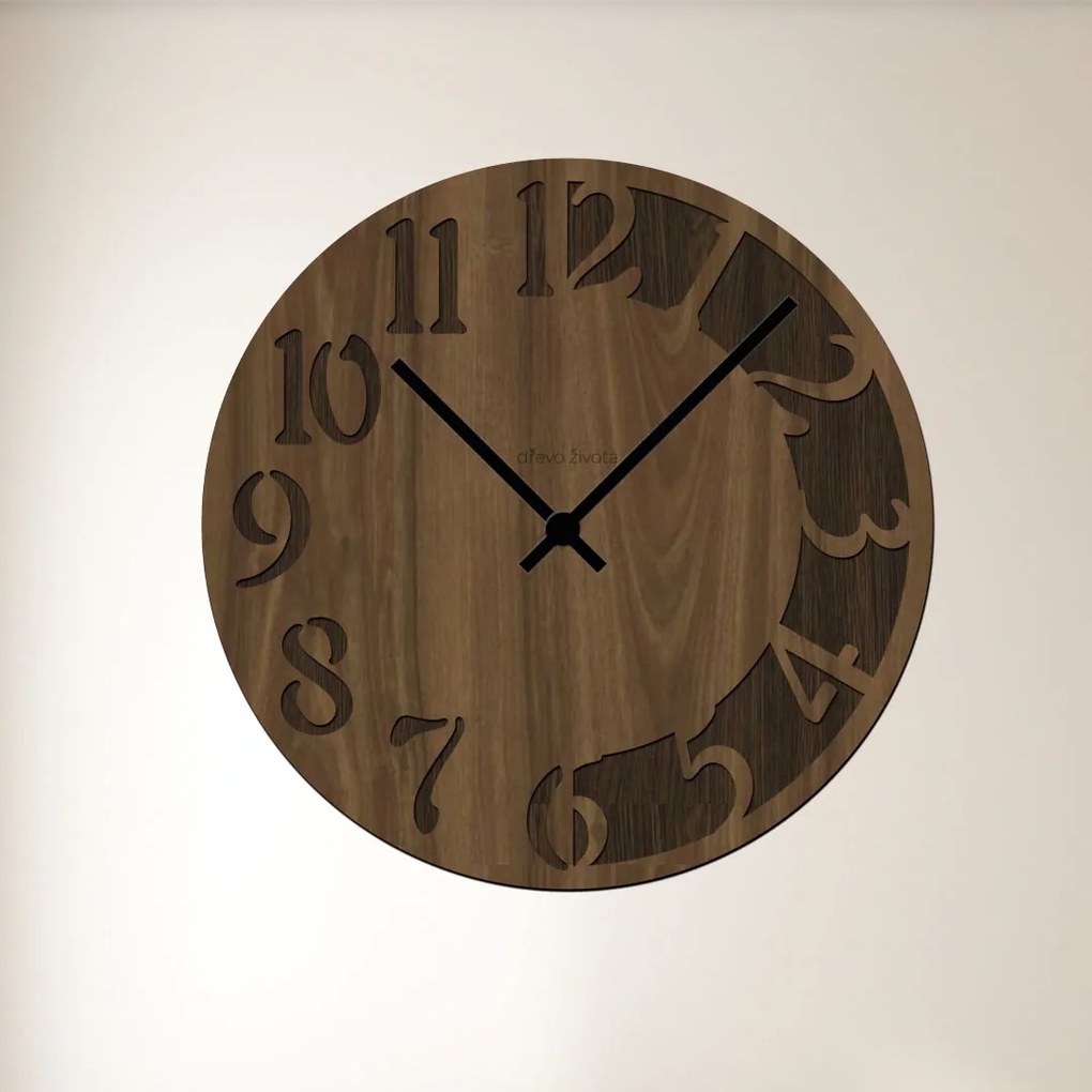 dřevo života Nástěnné hodiny CLOCK Zvolte barvu dekoru: Ořech-Wenge, Velikost hodin: 40x40, Barva ručiček: Černé
