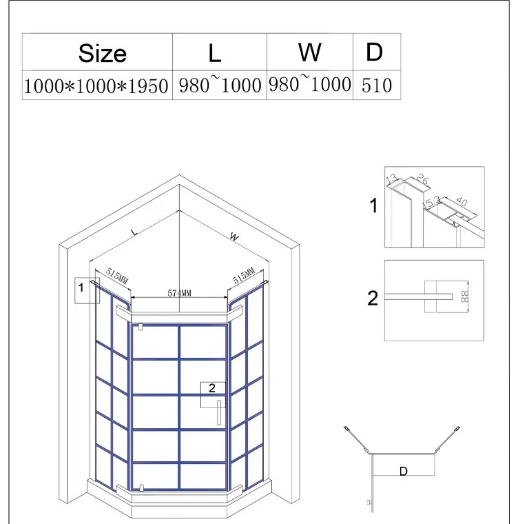 BPS-koupelny Pětiúhelníkový sprchový kout HYD-PK06C 100x100 černá/transparent - bez vaničky