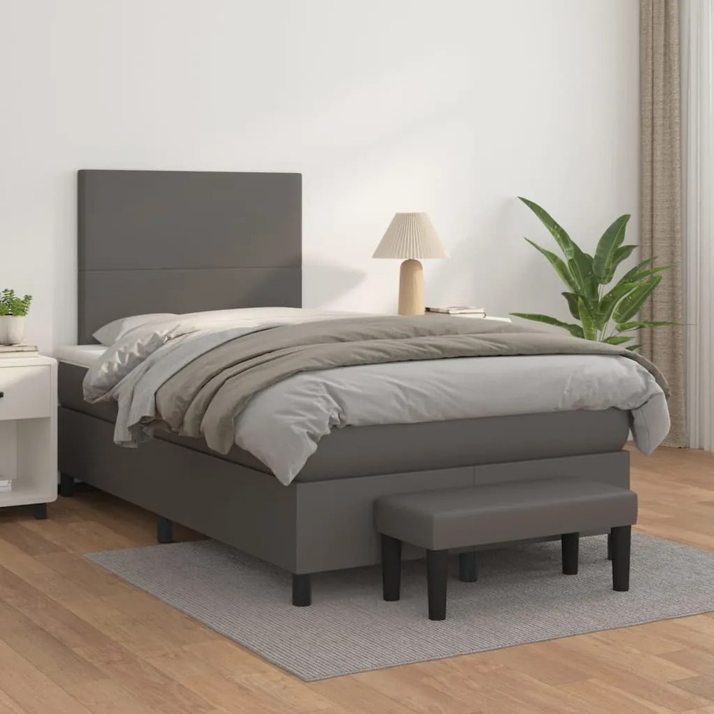 Box spring postel s matrací šedá 120x190 cm umělá kůže