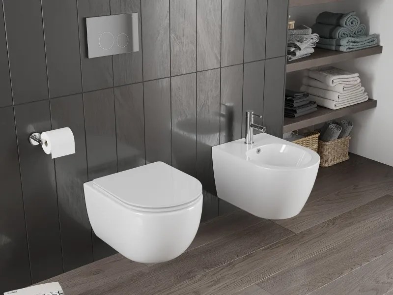 Mexen Carmen, závěsná WC mísa 490x365x340 mm, Rimless Tornádo, bílá lesklá, 3388XX00T