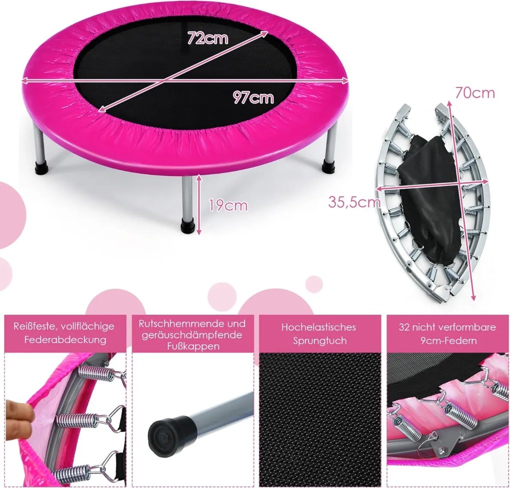 Costway Ø 97 cm skládací trampolína mini skládací trampolína pro děti přenosná