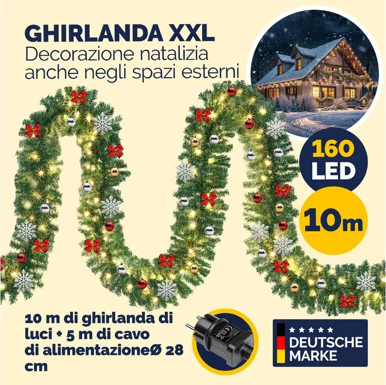Vánoční girlanda 10m vnitřní/venkovní zdobený