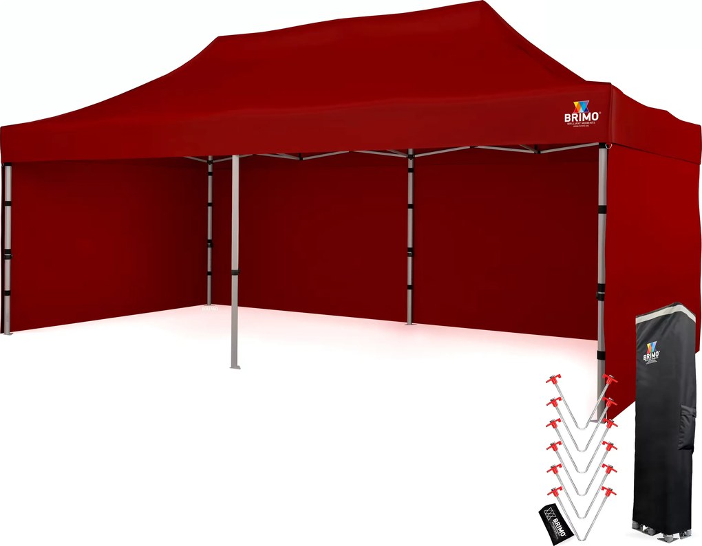 BRIMO Nůžkový párty  stan 3x6 m hliníkový – Elegantní a rychle rozložitelný - s 3 stěnami - Červená P. Alu